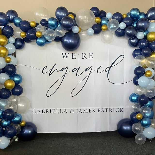 We're Engaged Rustic Engagement Party Backdrop | Blushing Drops